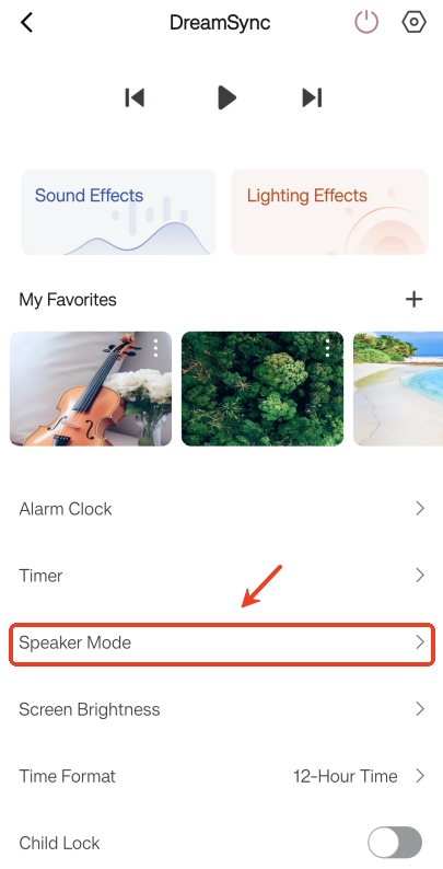 How do I access the Speaker Mode on the Momcozy DreamSync™ Smart Baby Sound Machine? WN05 White ...